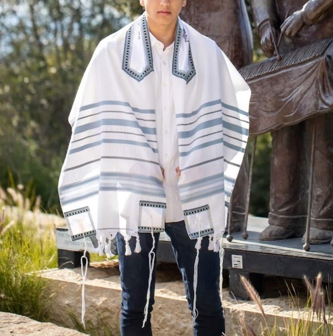 The Peace Tallit in Blue & White Modern Tallit, Chuppah Tallit, Bar ...