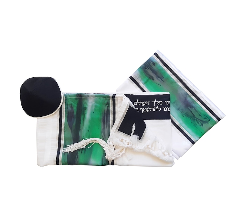 Modern Tallit With Green Marble Hand Painted Silk Wool - Etsy