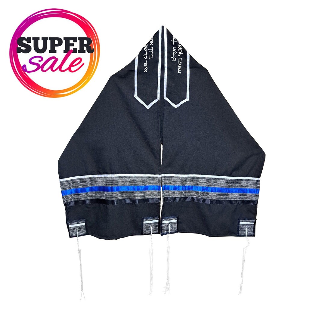 Personalized Black Tallit With Gray and Blue Stripes Bar - Etsy