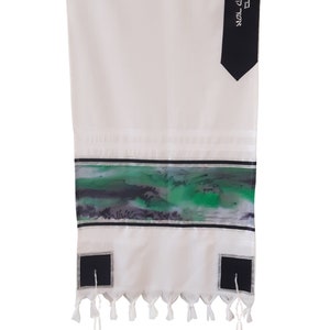 Modern Tallit With Green Marble Hand Painted Silk, Wool Tallit, Bar ...