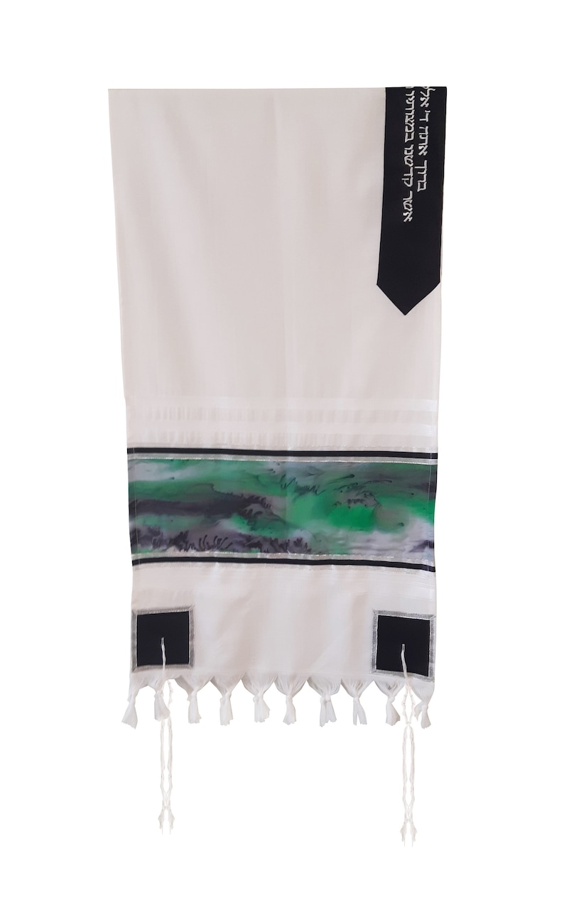 Modern Tallit With Green Marble Hand Painted Silk Wool - Etsy