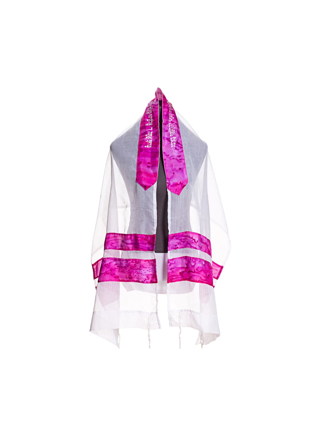 Hand Painted Sheer Tallit, Pink Silk Stripes Tallit for Women ...