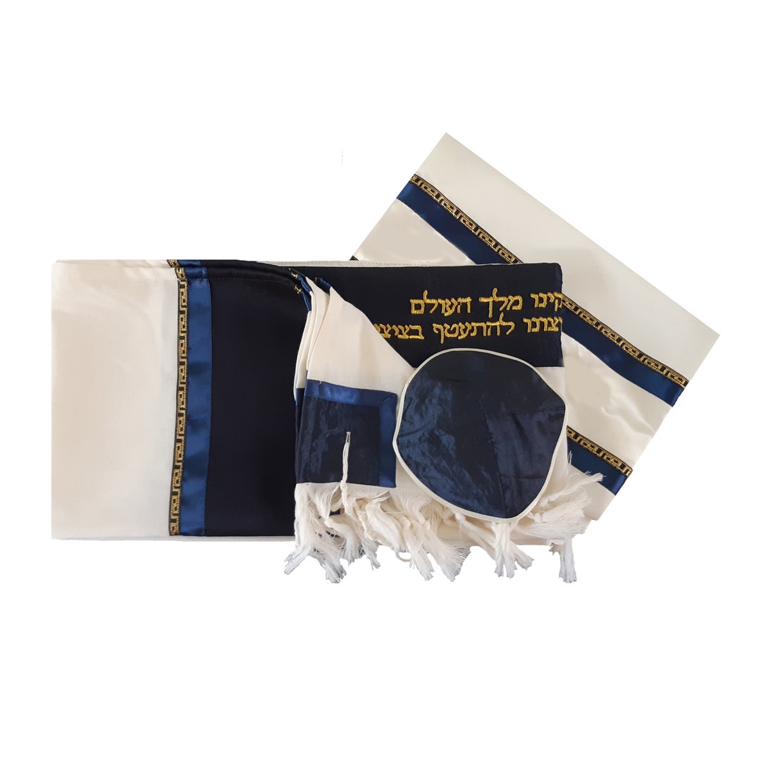 Handmade Tallit for Man With Dark Blue and Unique Gold Geometric ...