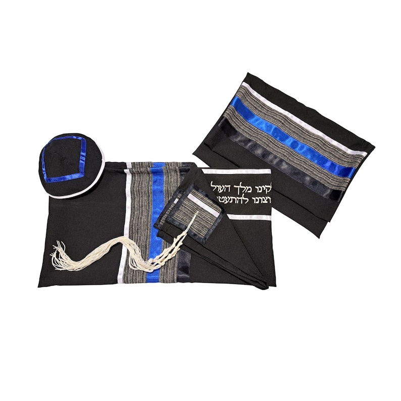 Personalized Black Tallit With Gray and Blue Stripes Bar - Etsy
