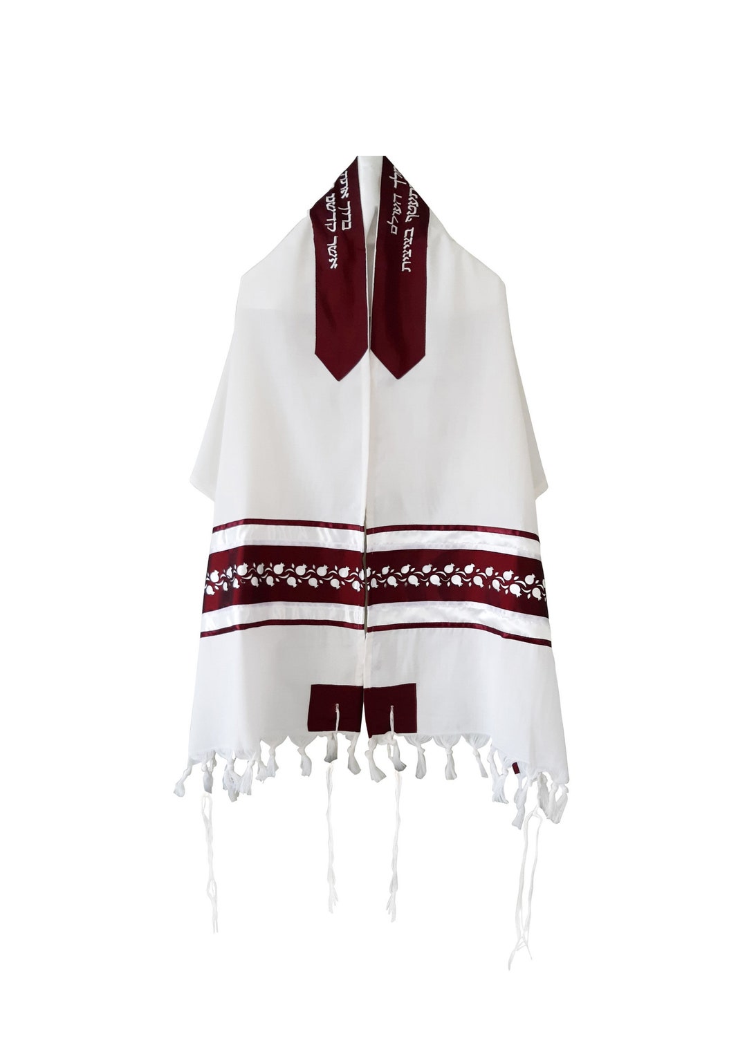 Personalized Large Tallit Gadol With Dark Red Pomegranates, Men's Talit ...