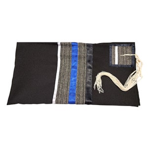 Personalized Black Tallit With Gray and Blue Stripes, Bar Mitzvah ...