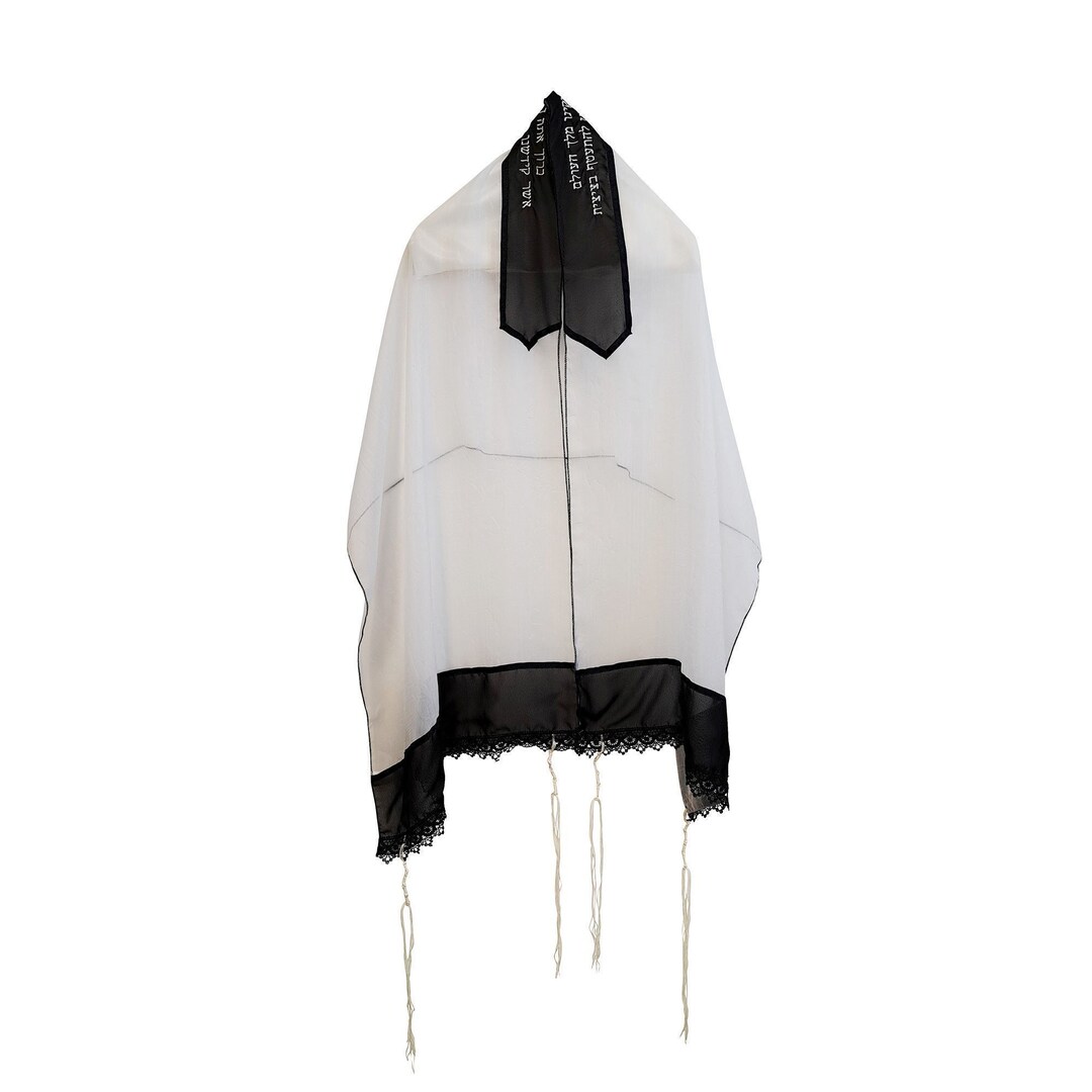 Black Lace Decorated Bat Mitzvah Tallit, Girls Talit Tzitzit, Handmade ...