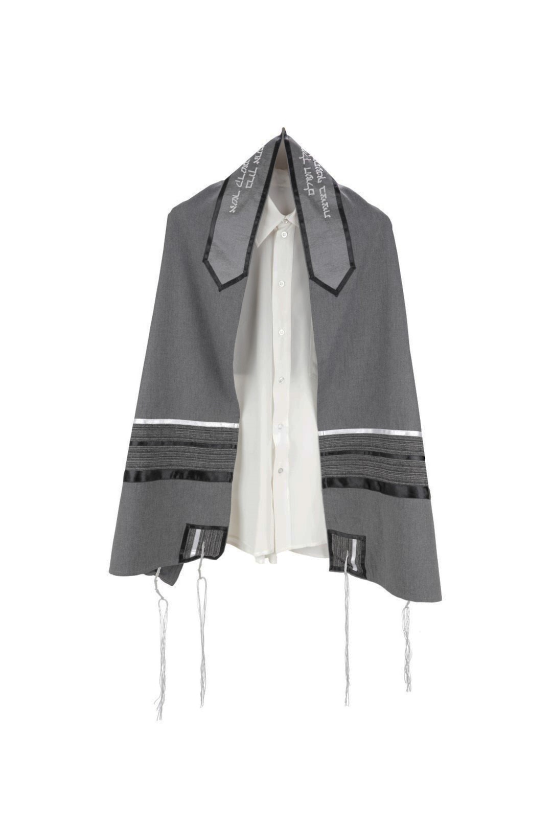 Personalized Modern Gray Jewish Prayer Shawl Tallit With Black and ...