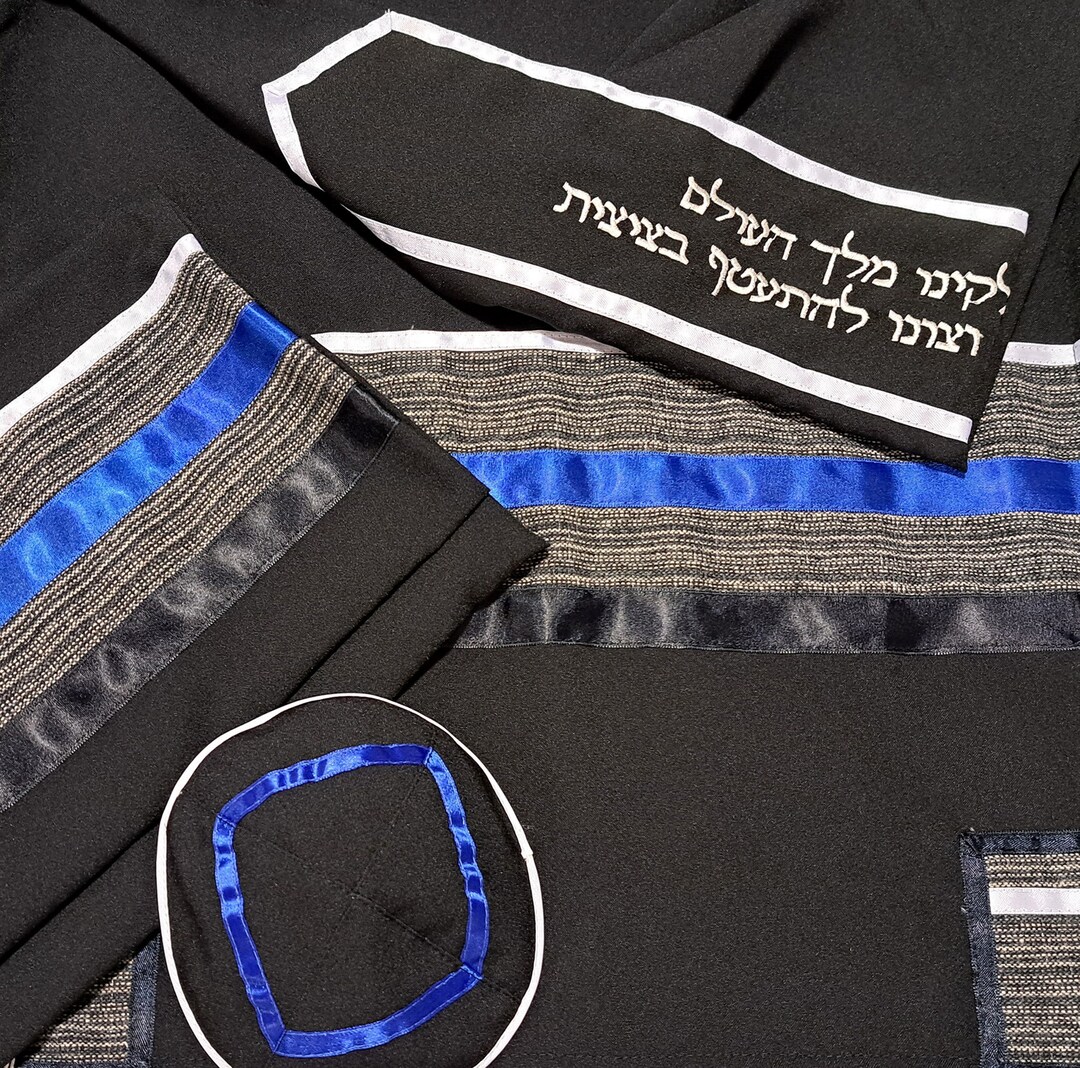 Personalized Black Tallit Jewish Prayer Shawl Tzitzit With Gray and ...