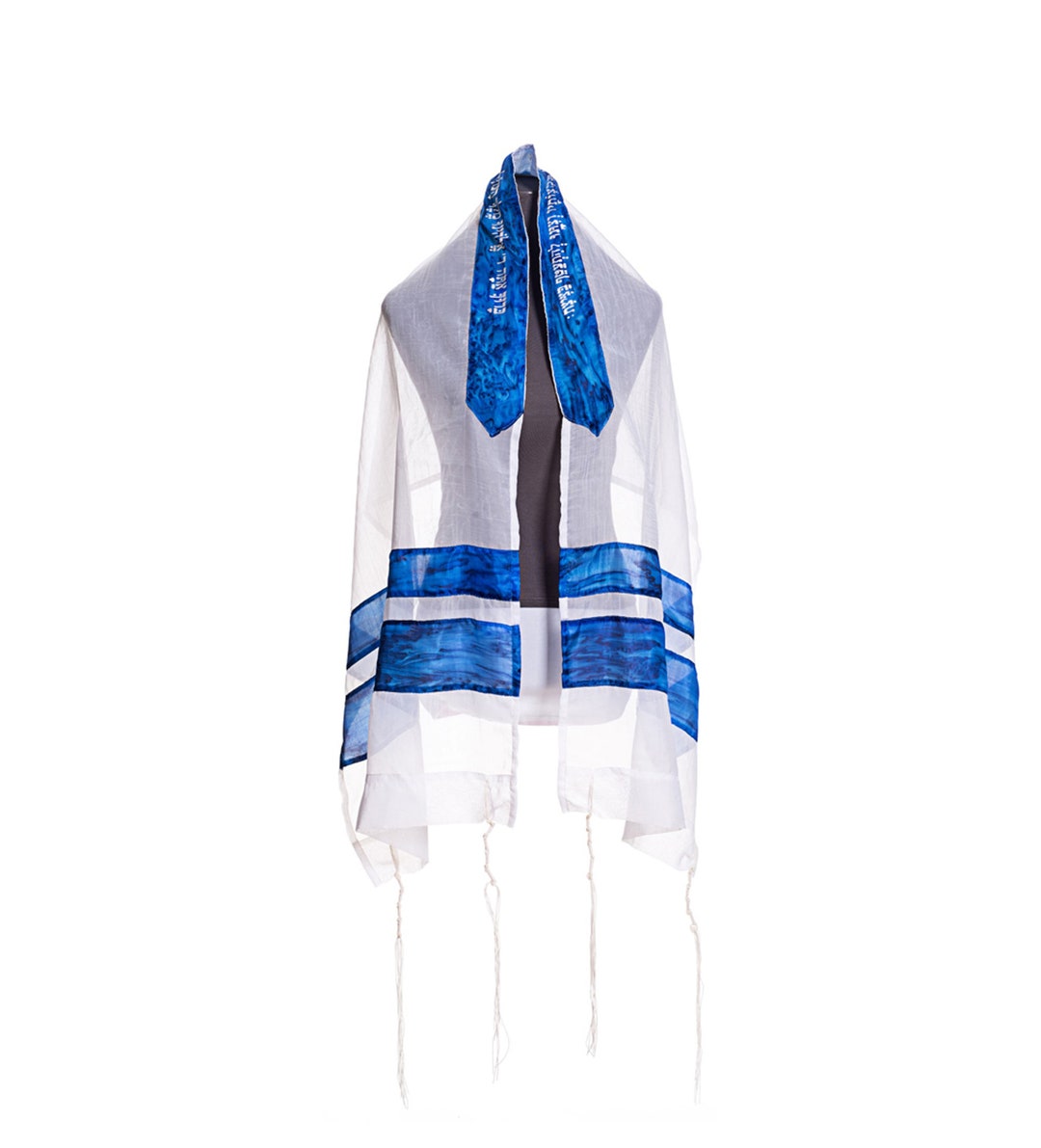 Hand Painted Blue Silk Stripes Tallit for Girls, Handmade in Israel Bat ...