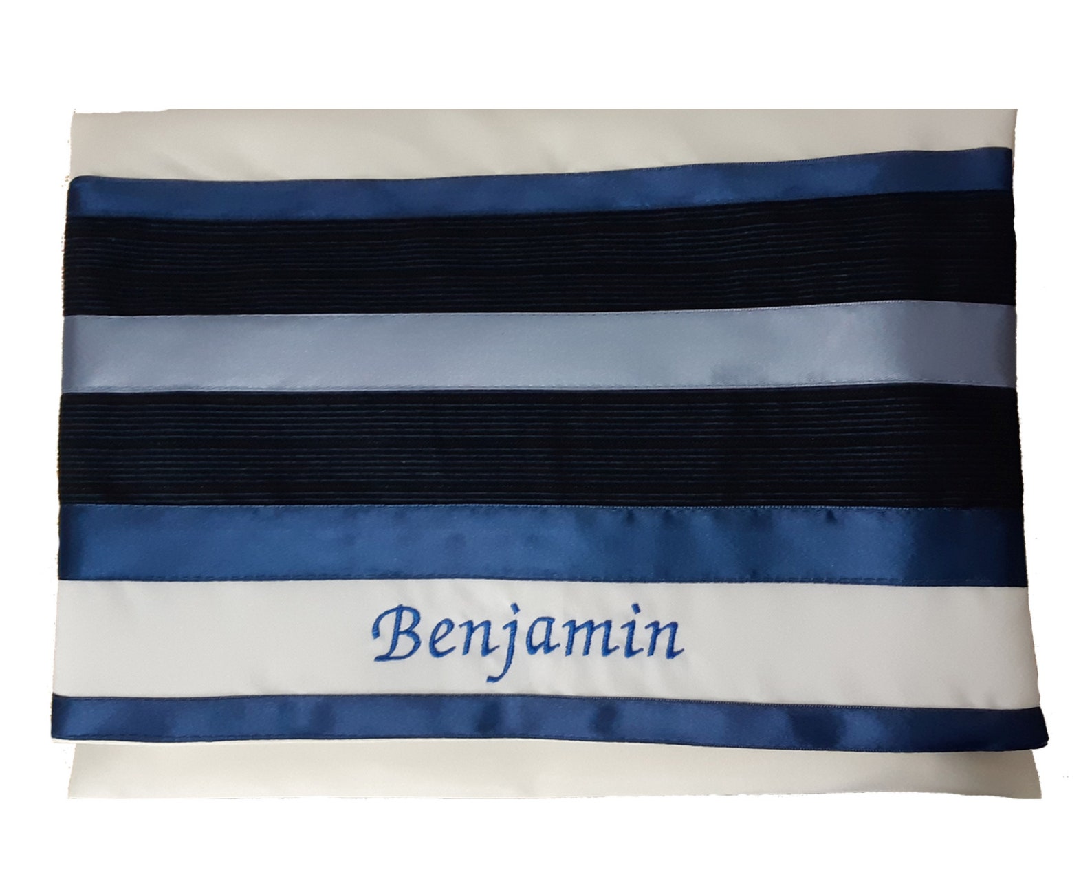 Personalized Bar Mitzvah Tallit Tzitzit, Blue & White Wool Talit, Men ...