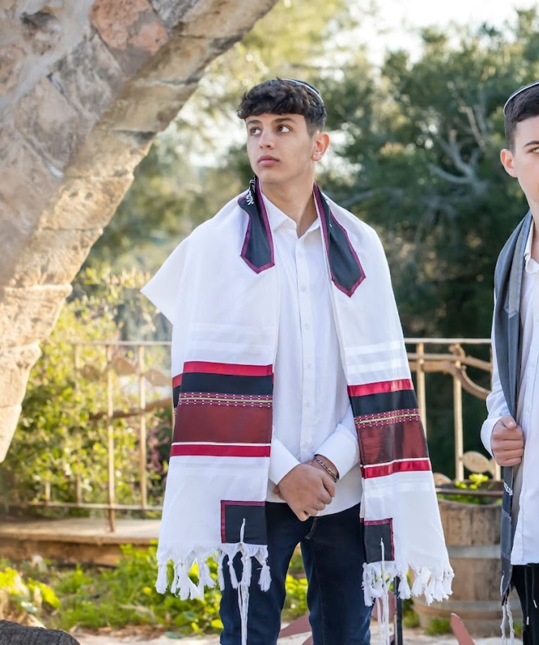 Jewish Shawl Tallit Tzitzit With Red Wine and Black Decorations, Hand ...
