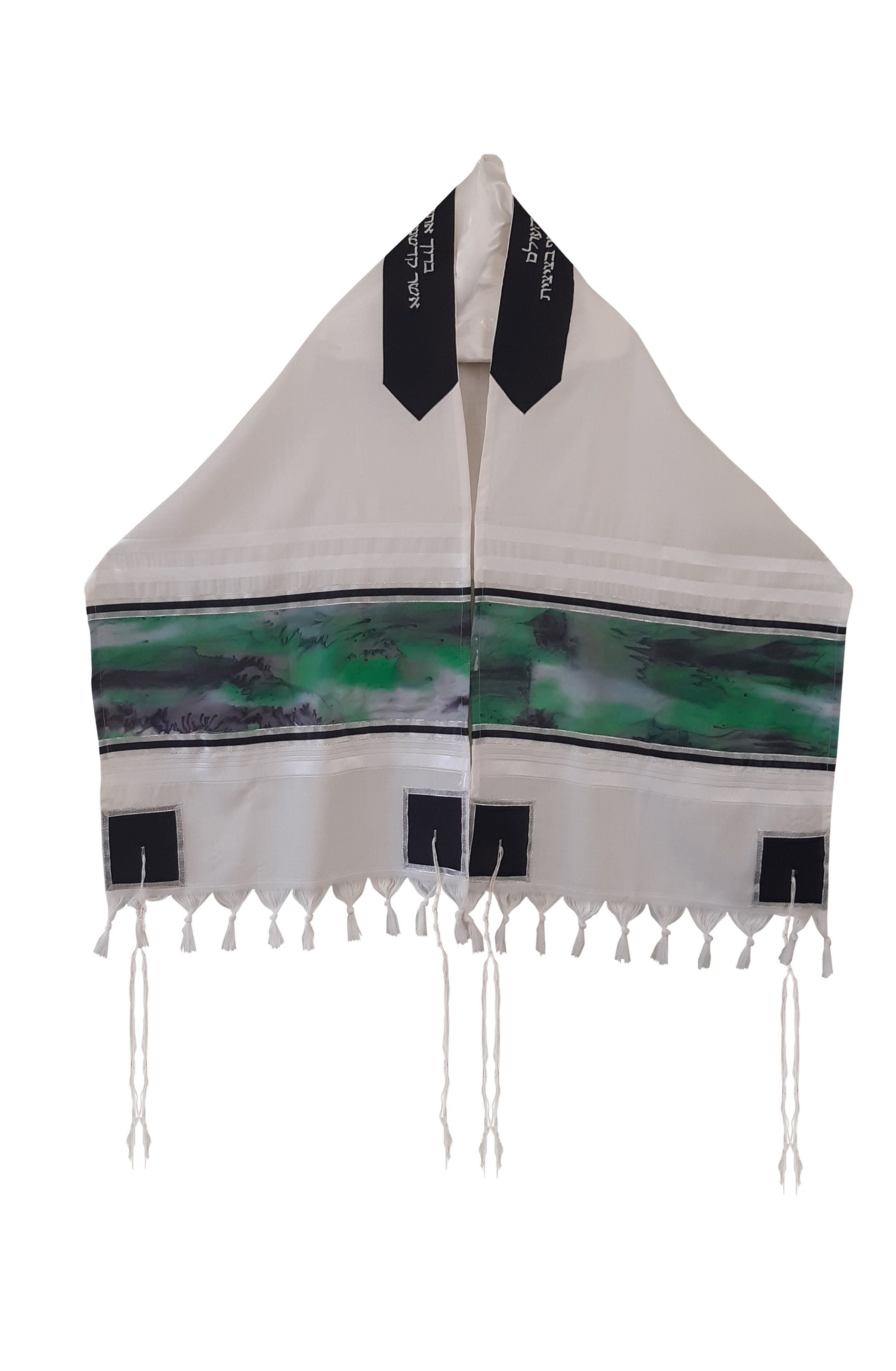 Personalized Tallit Gadol, Green Marble Hand Painted Silk Pattern on ...