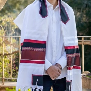Jewish Shawl Tallit Tzitzit With Red Wine and Black Decorations, Hand ...