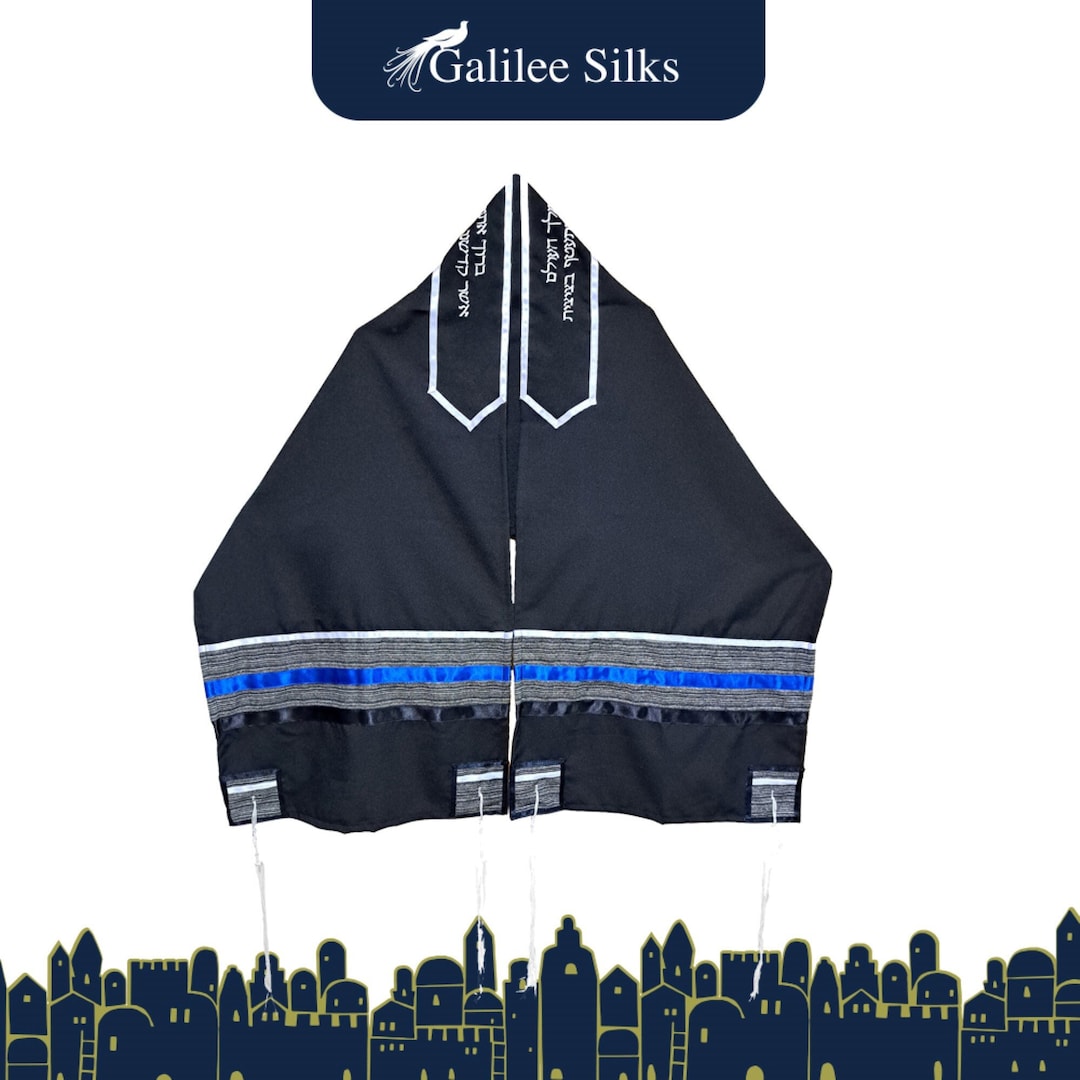 Black Tallit With Gray and Blue Stripes, Bar Mitzvah Tallit, Talit for ...