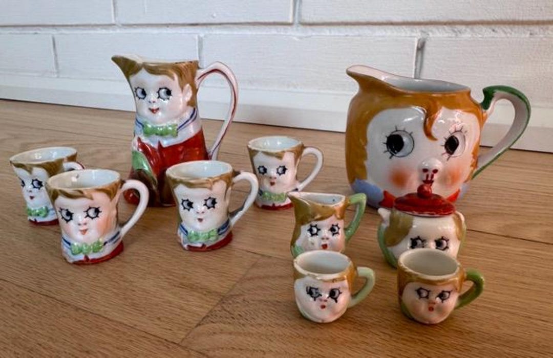 Rare Nippon 11 Pieces Googly Eye Creamer, Jug, Cups, Pitcher Circa 1912 ...