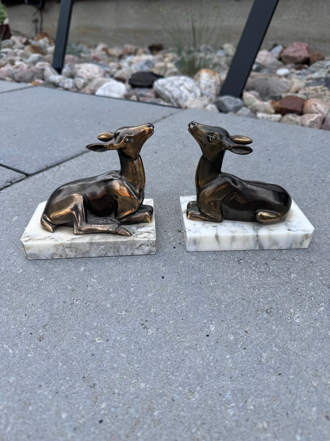 Pair Art Deco C 1930 Deer Bookends Signed by Equestrian Artist M ...