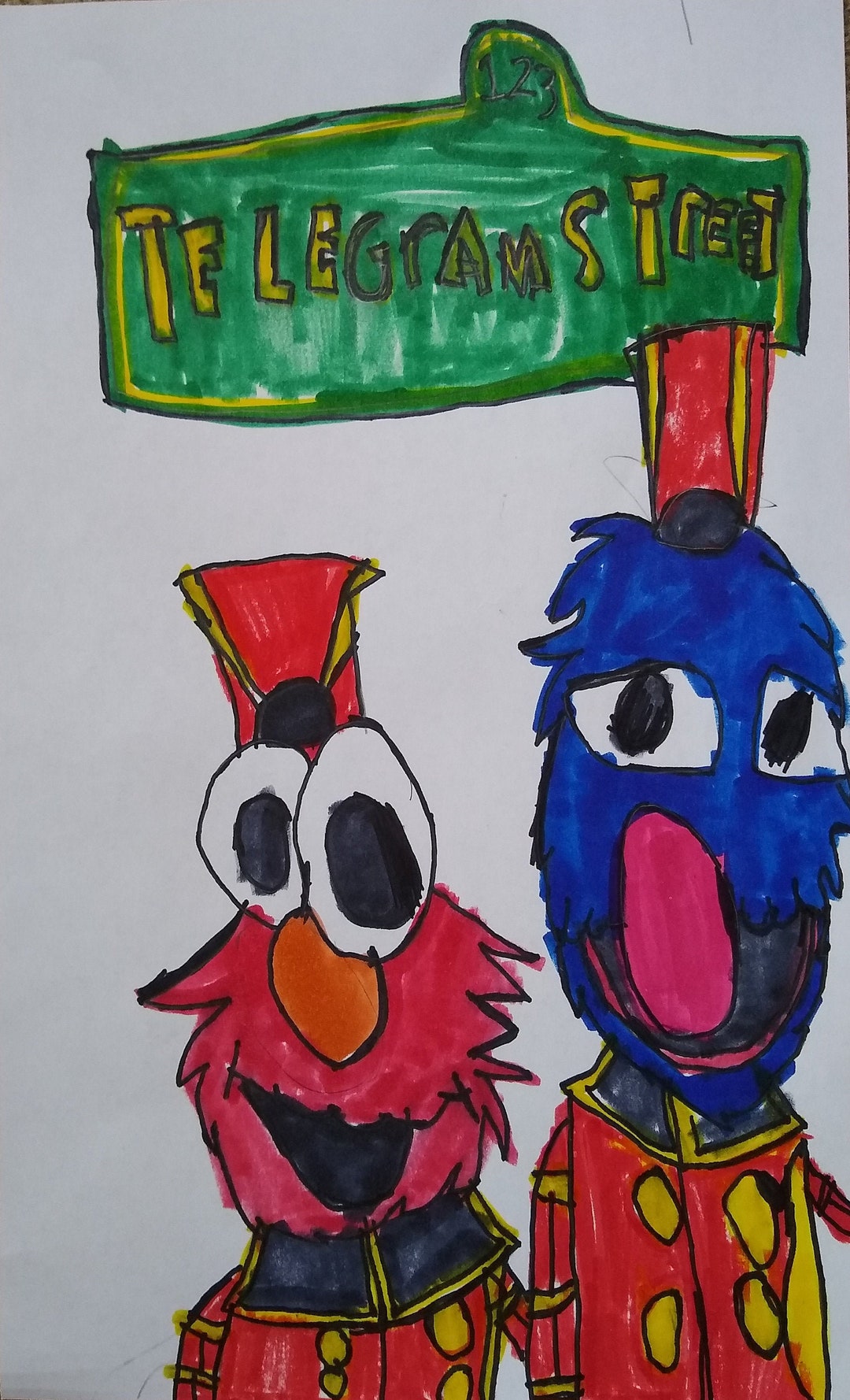 Elmo and Grover on Telegram Street - Etsy