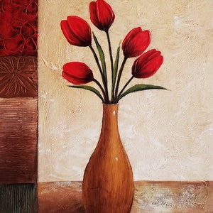 Red Flower Still Life, 36x24, 100% Hand Painted Oil Painting on Canvas ...