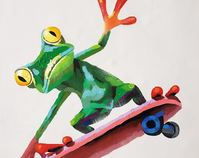 Frog on Skateboard 24x36 Acrylic & Oil mixed Painting on | Etsy