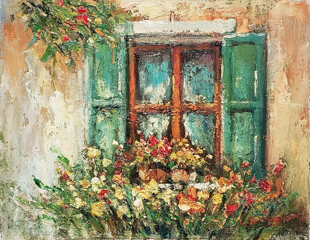 Window Flower #1 - 8x10, 100% Hand Painted Oil Painting on Canvas - Etsy