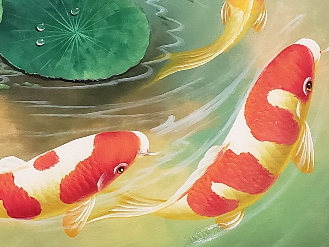Nine Fishes in Pond 2 36x48 100% Hand Painted Oil Painting | Etsy