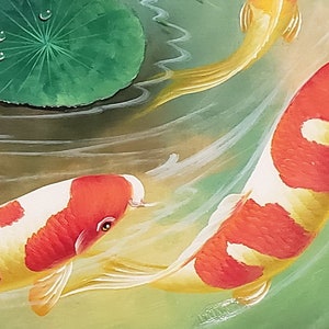 Nine Fishes in Pond- #2, 36x48 -100% Hand Painted Oil Painting on ...