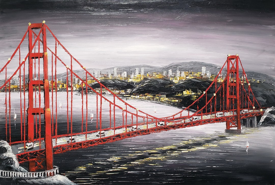 Golden Gate Bridge - B/W #2, 24x36 100% Hand Painted Oil Painting on ...
