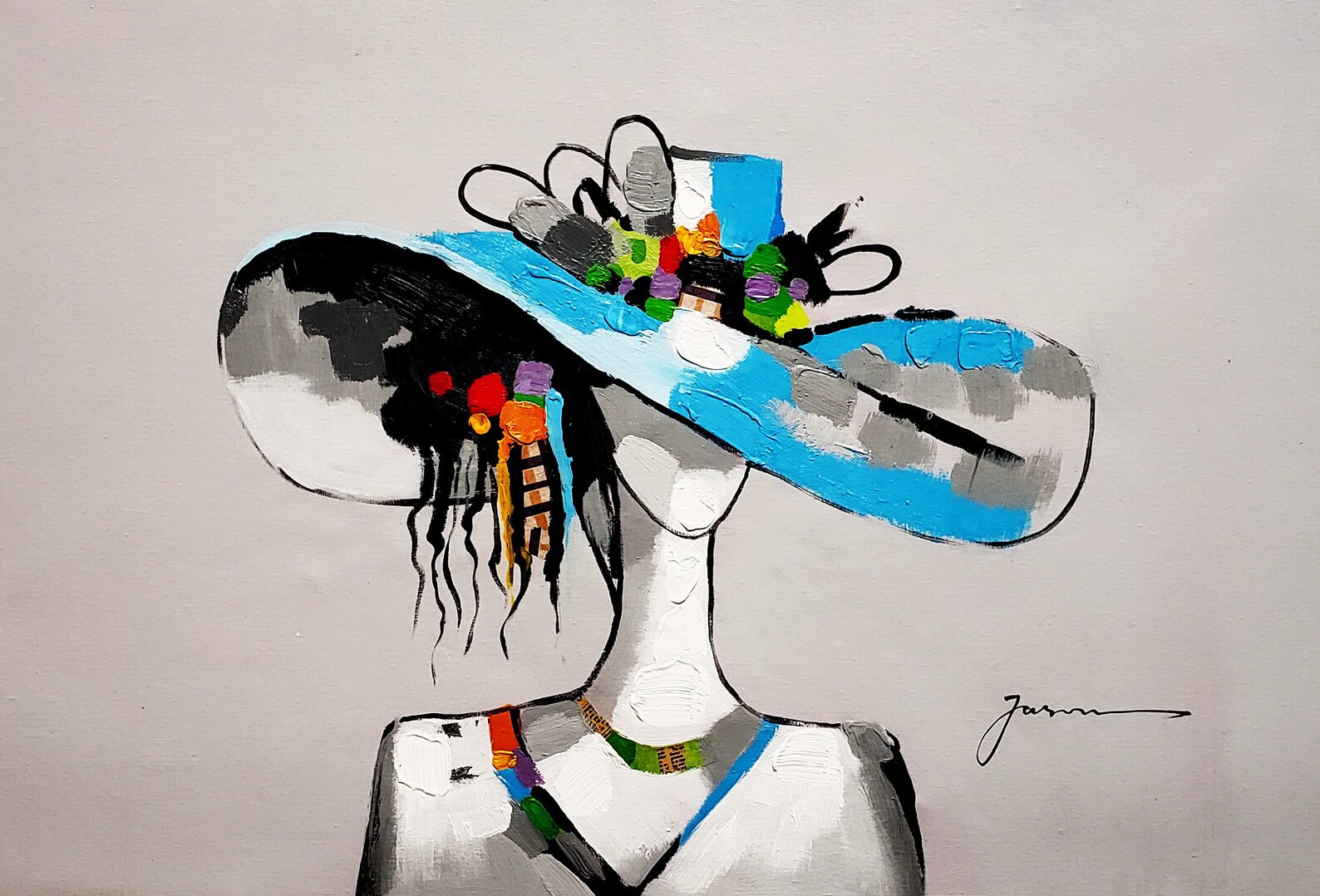 Blue Hat Woman 24x36 Acrylic & Oil Mixed Painting on - Etsy
