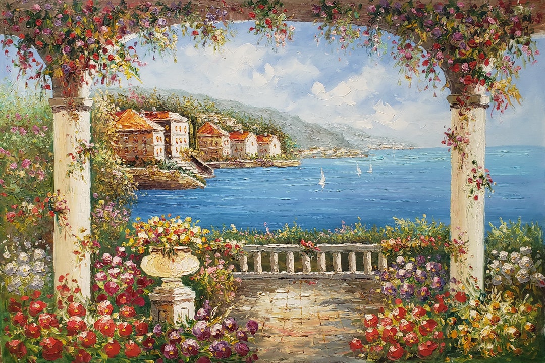 Mediterranean Terrace, #4G-1, 24x36, 100% Hand Painted Oil Painting on ...