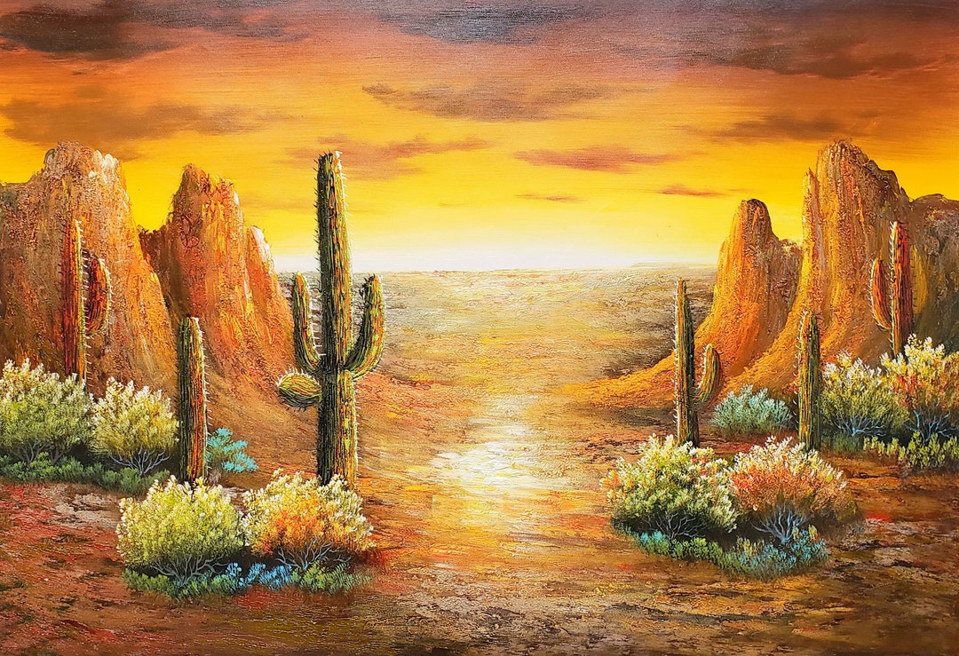 Desert Sunset #4 (#006B1), 24x36 100% Hand Painted Oil Painting on ...