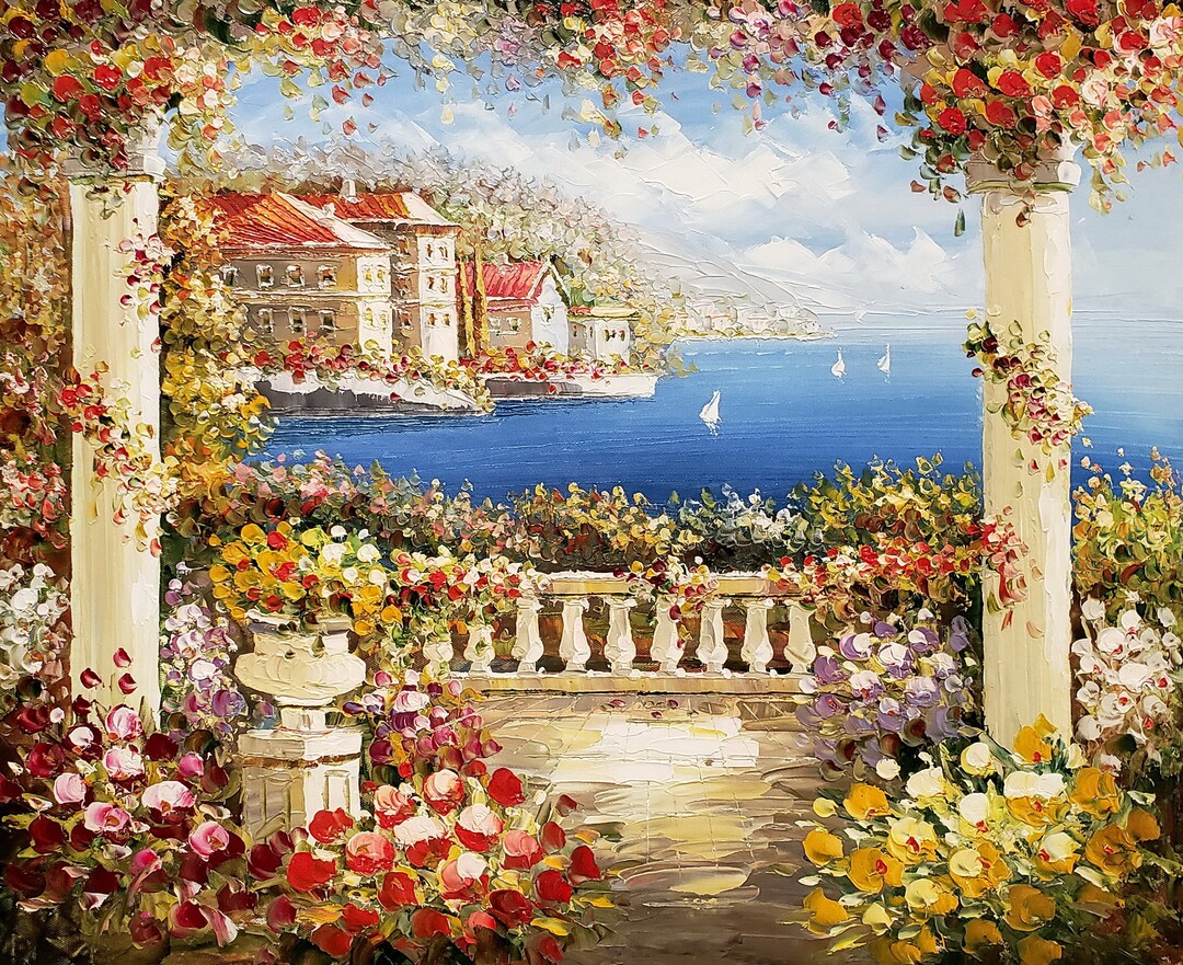 Mediterranean Terrace #13, 20x24 100% Hand Painted Oil Painting on ...