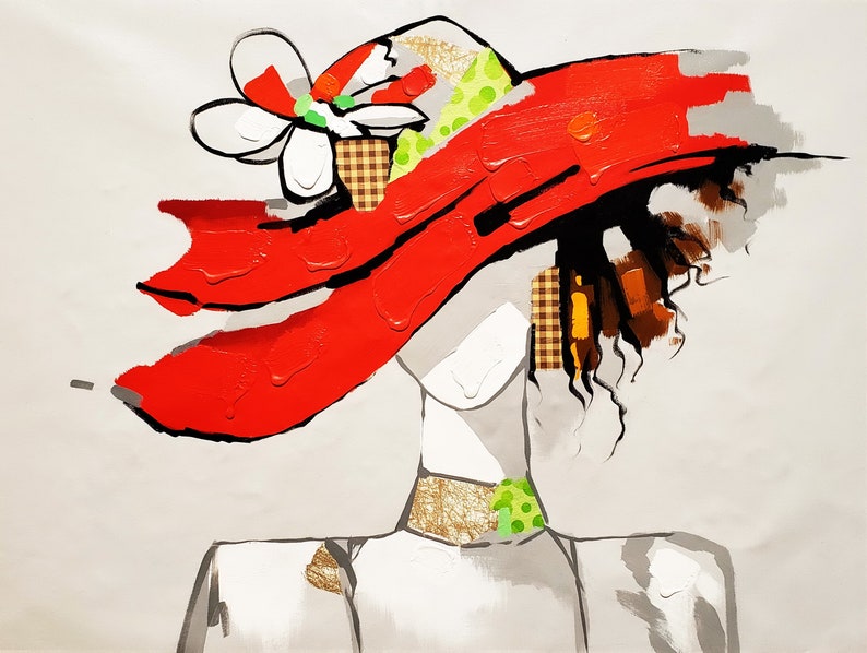 Red Hat Lady- 36x48 - Acrylic & Oil Mixed Painting on Giclee Canvas - Etsy