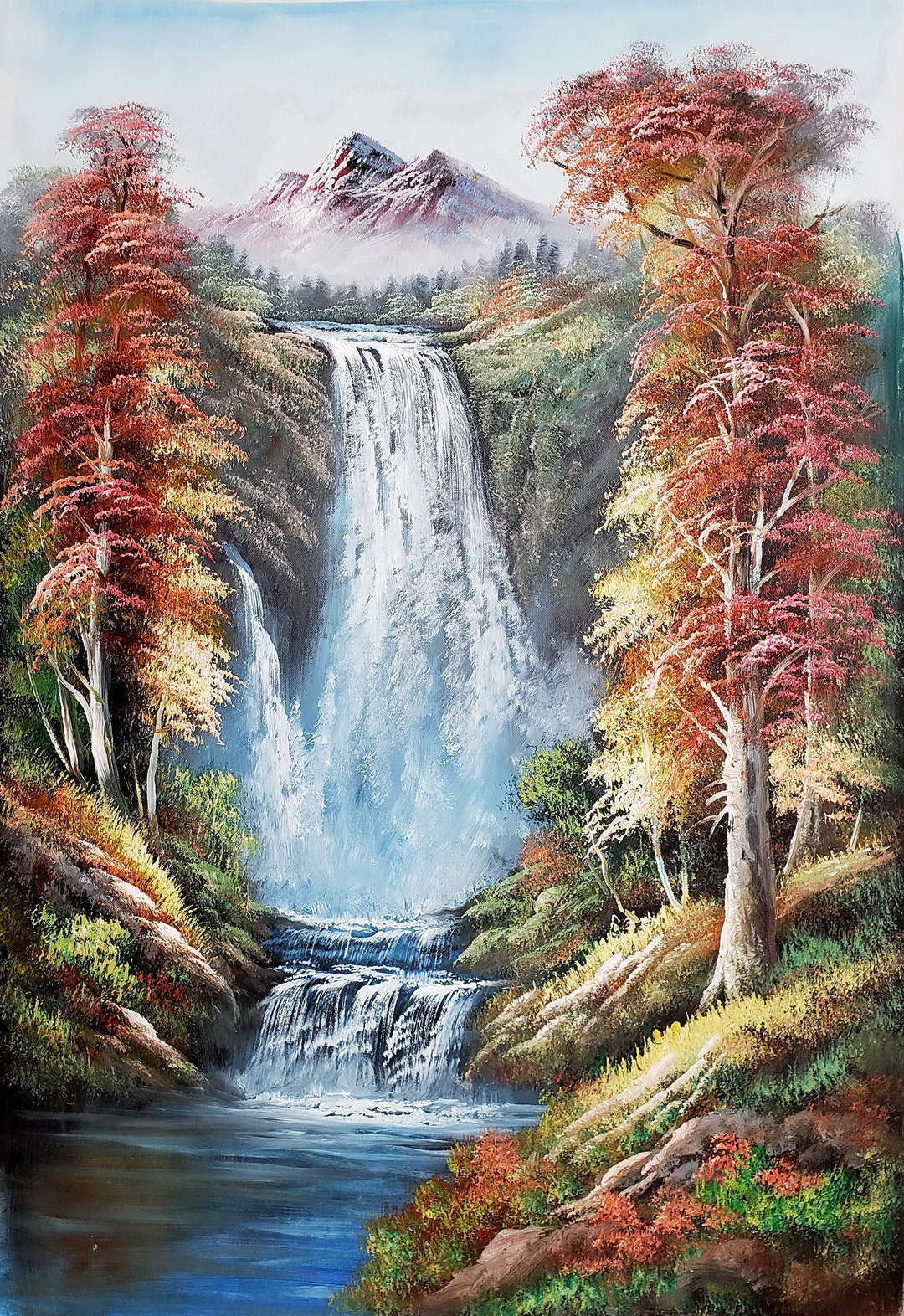 Waterfall Landscape 17, 36x24, 100% Hand Painted Oil Painting on Canvas ...