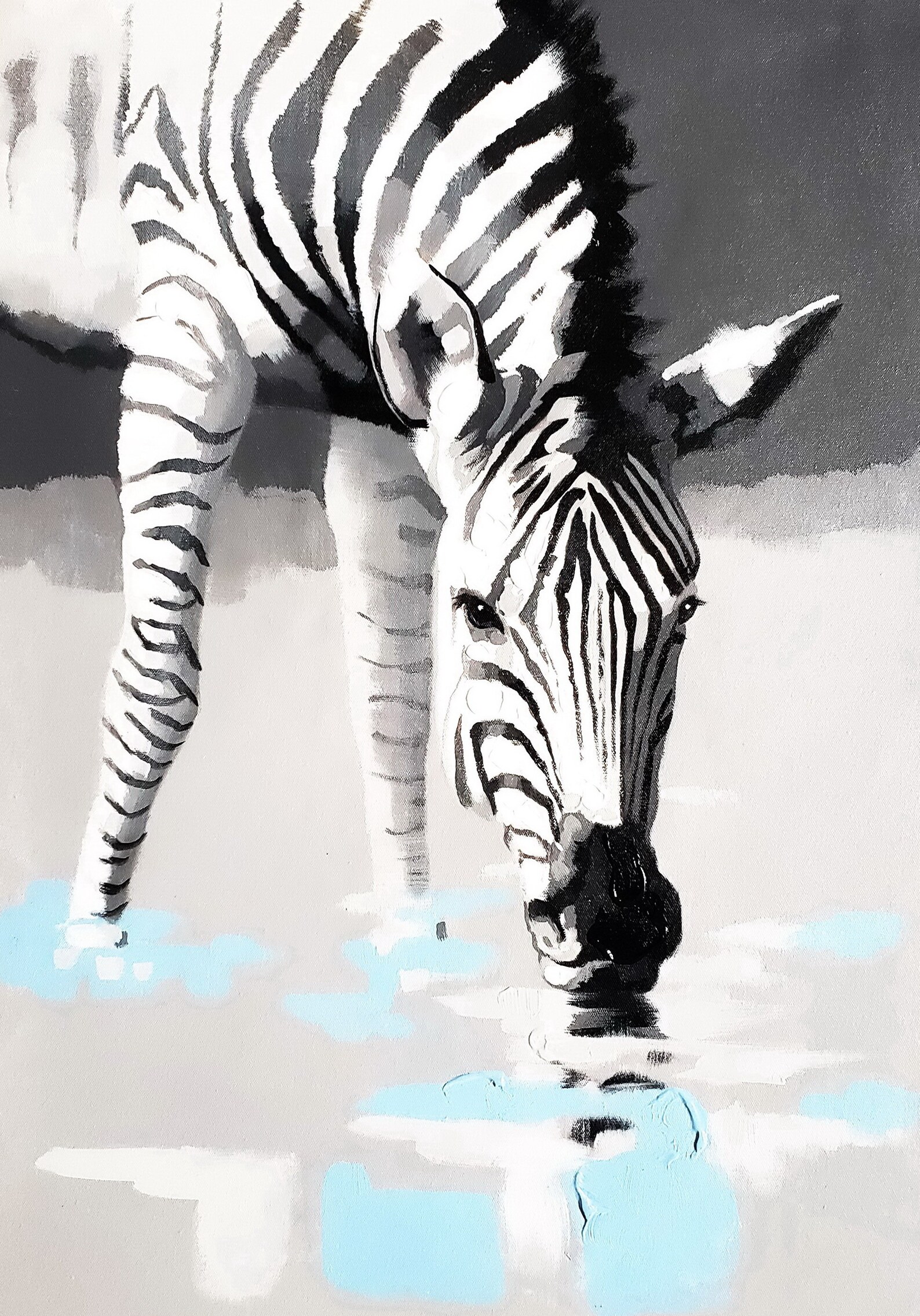 Zebra Drinking Water 24x36 Acrylic & Oil Mixed Painting on - Etsy