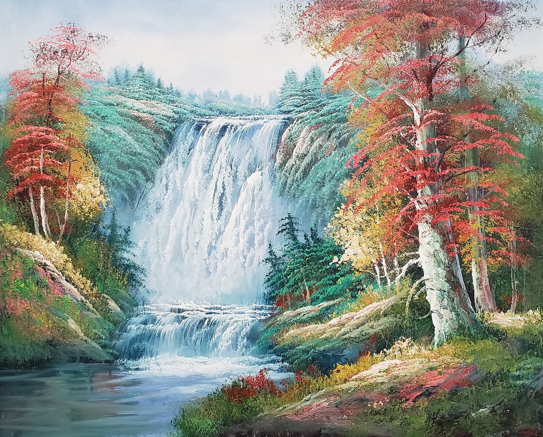 Waterfall Landscape #6, 20x24 100% Hand Painted Oil Painting on Canvas ...