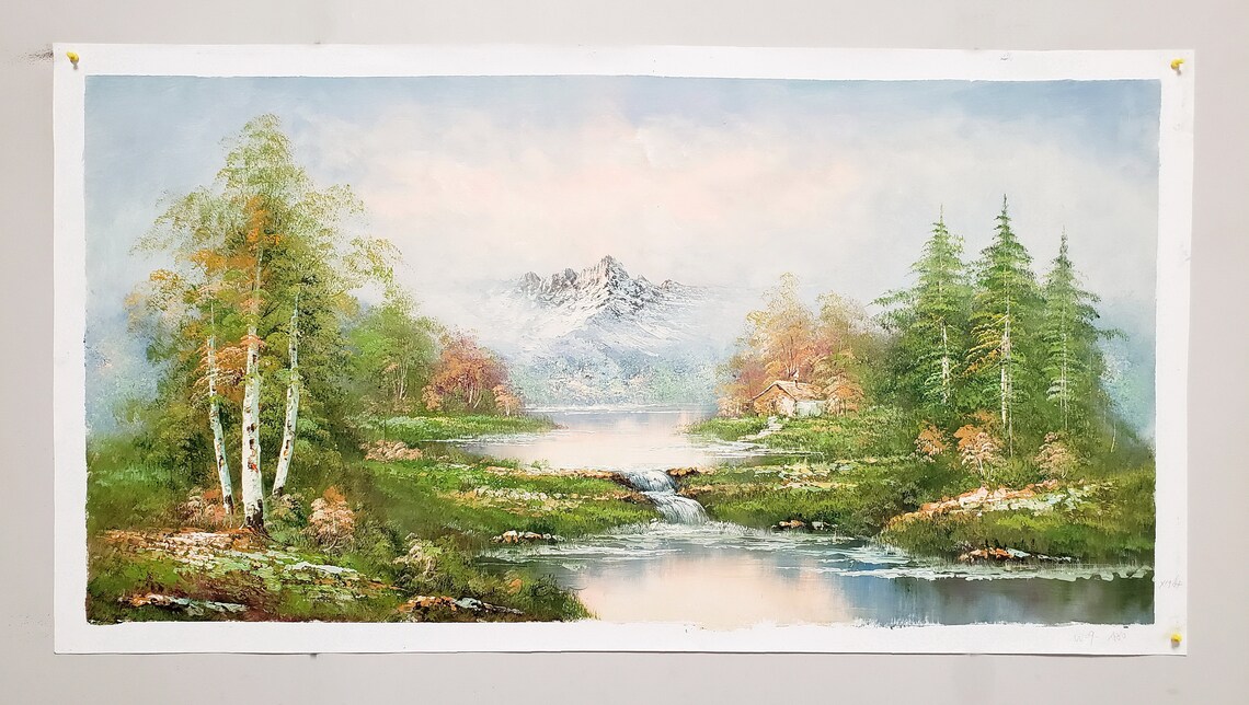Mountain Landscape- #6, 24x48 100% Hand Painted Oil Painting on Canvas ...
