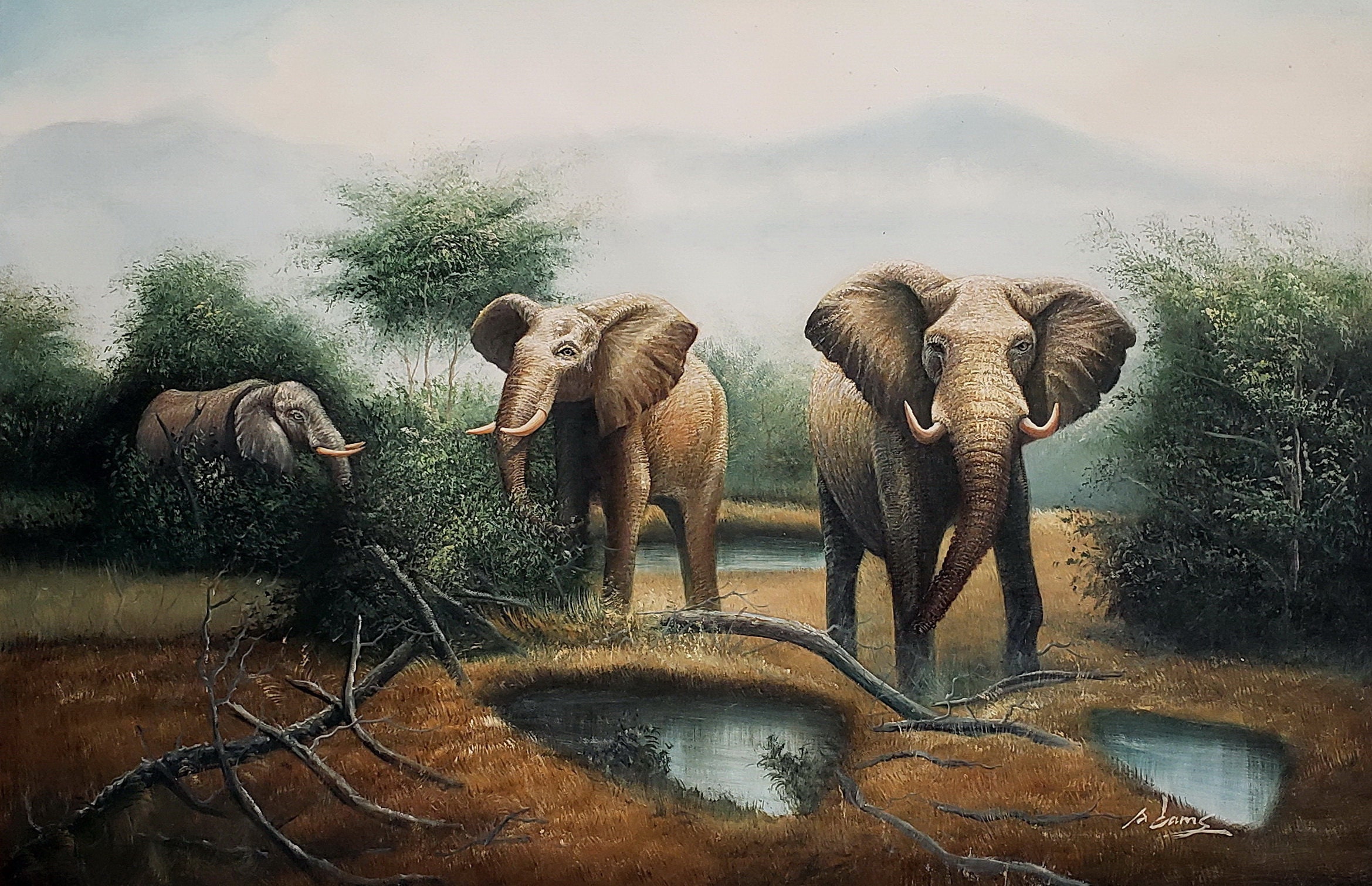 Elephant 4 24x36 100% Hand Painted Oil Painting on | Etsy