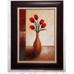 Red Flower Still Life, 36x24, 100% Hand Painted Oil Painting on Canvas ...
