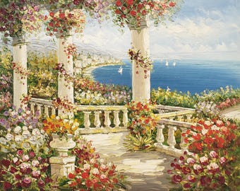 Mediterranean Terrace #3C-2, 24x20 - 100% Hand Painted Oil Painting on ...