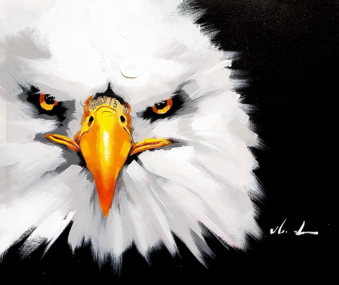 America Bald Eagle, 20x24 - Acrylic & Oil Mixed Painting on Giclee ...