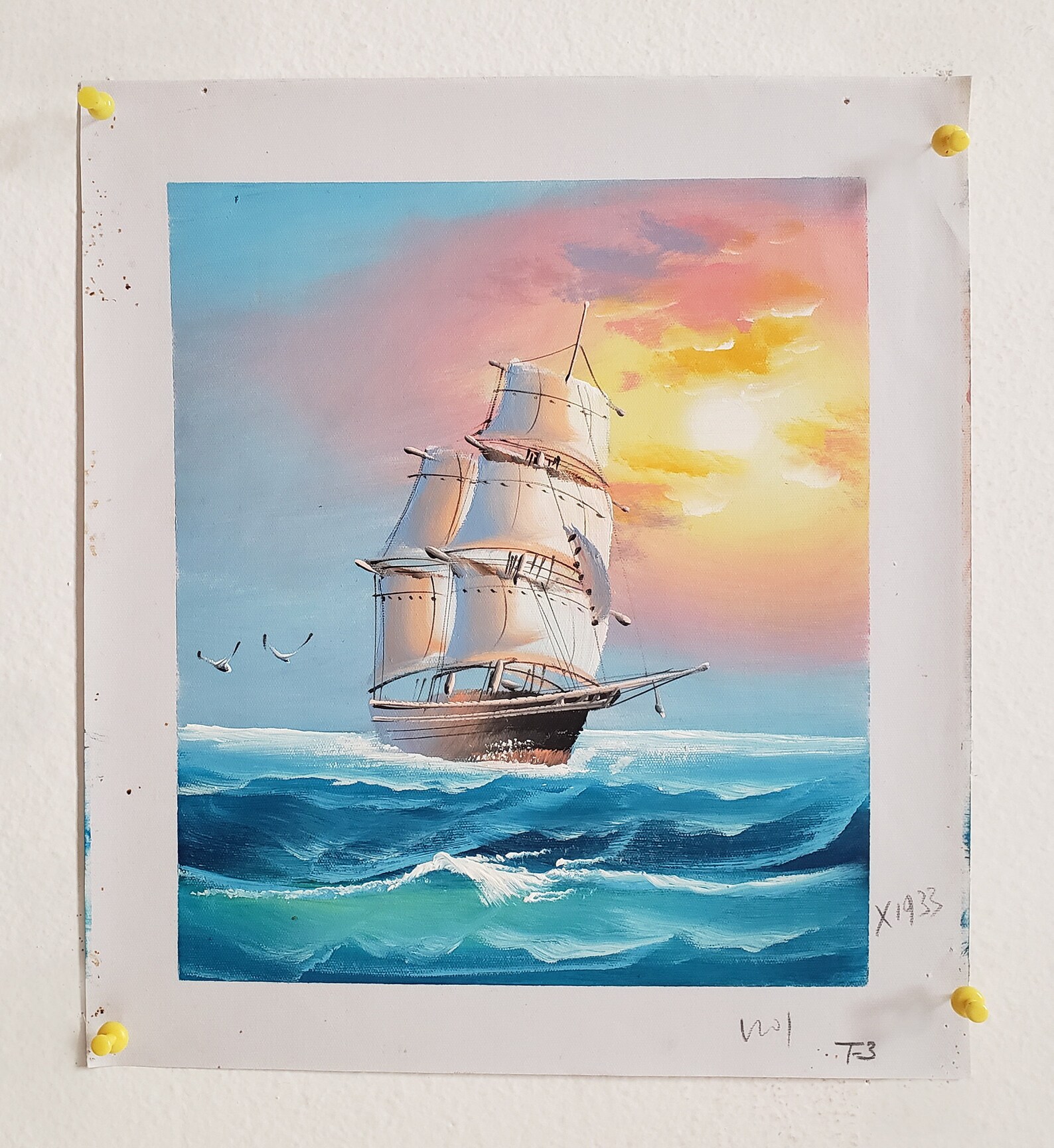 Clipper Ship #T-3 - 10x8 (vertical), 100% Hand Painted Oil Painting on ...