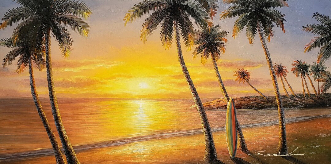 Sunset Beach - #2, 24x48 100% Hand Painted Oil Painting on Canvas - Etsy