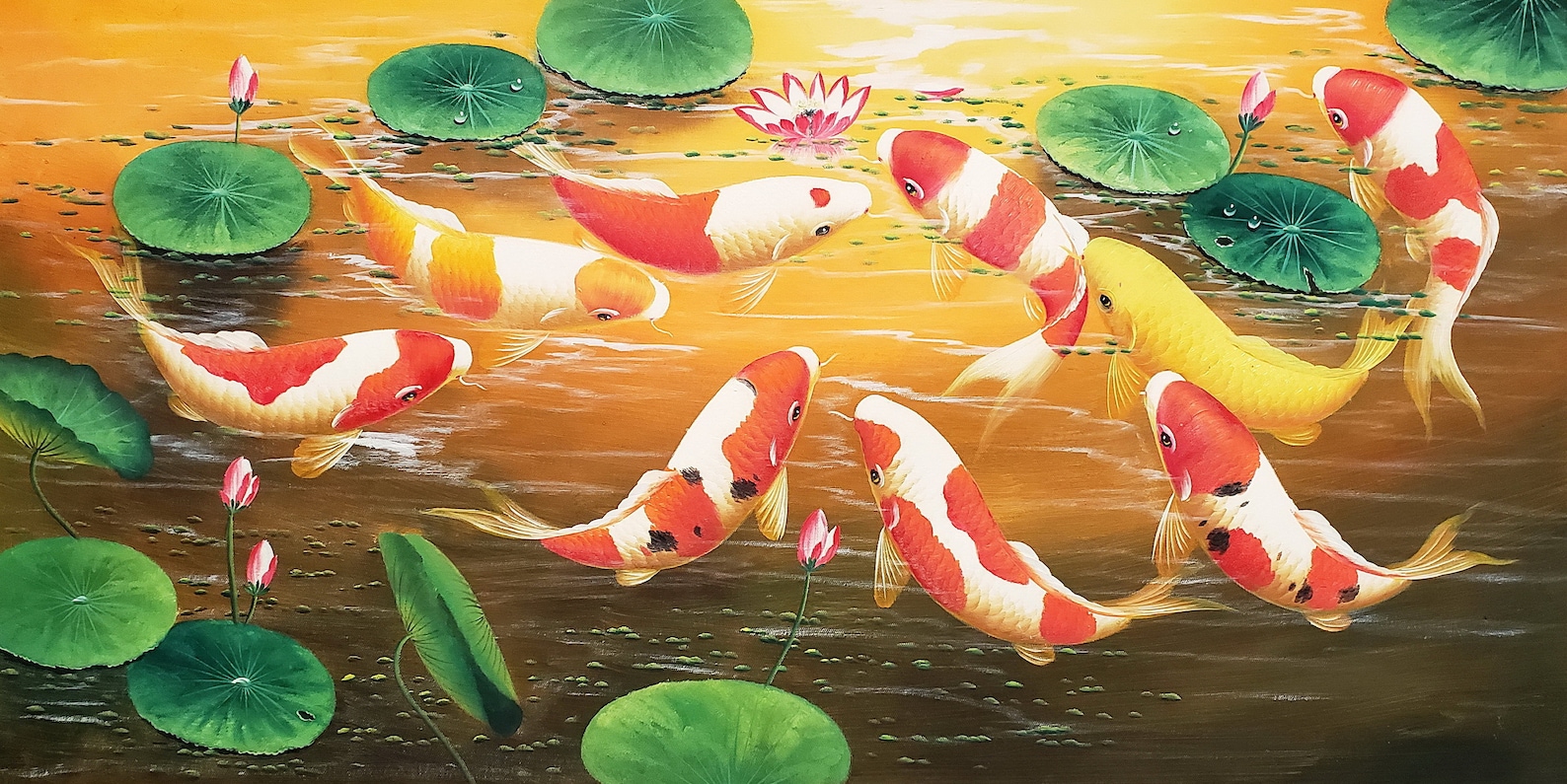Nine Fishes 2 24x48 100% Hand Painted Oil Painting on Canvas - Etsy