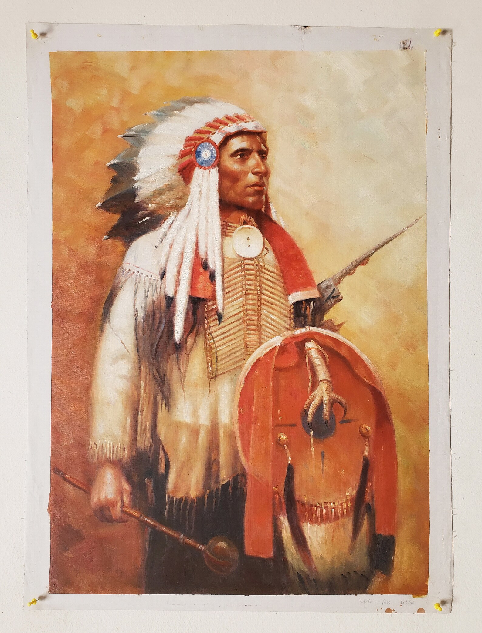 Apache Indian Chief, 36x24, 100% Hand Painted Oil Painting on Canvas ...