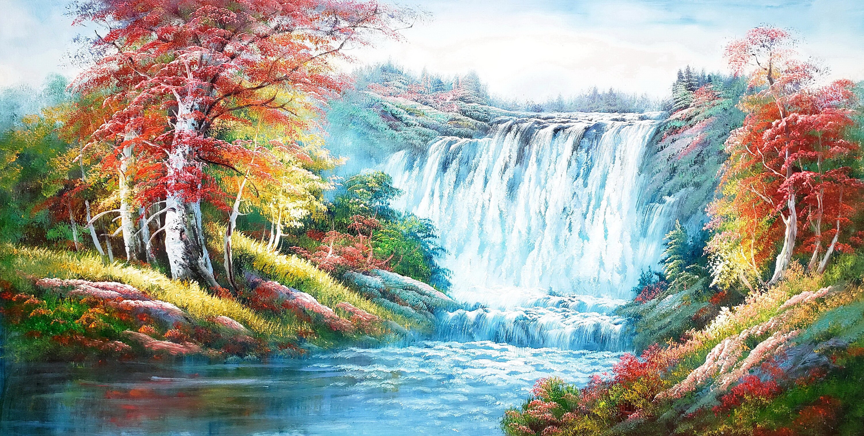 Waterfall Landscape 2 24x48 100% Hand Painted Oil Painting - Etsy
