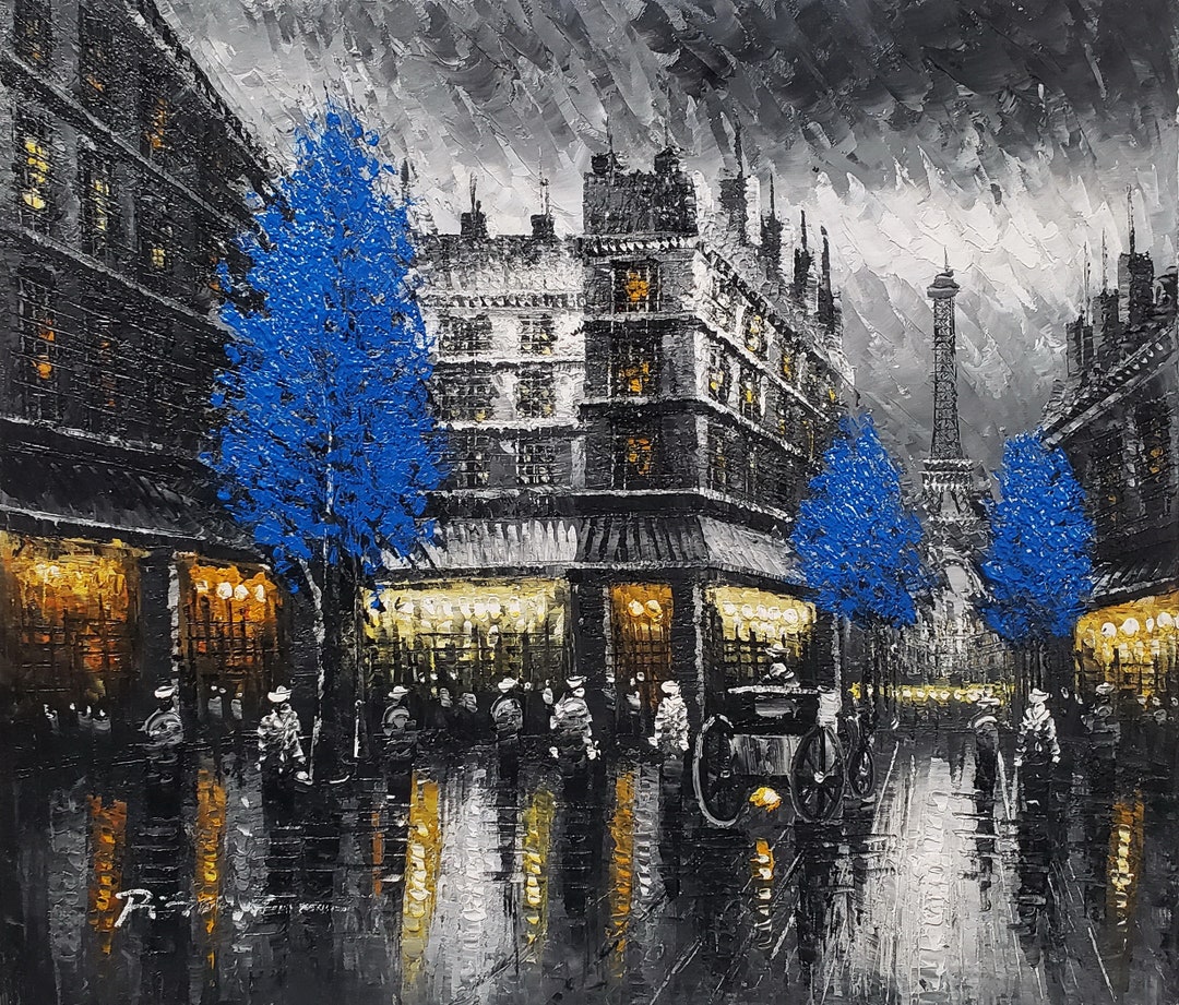 B/W Paris Street #3L-TP2, 20x24, 100% Hand Painted Oil Painting on Canvas - Etsy