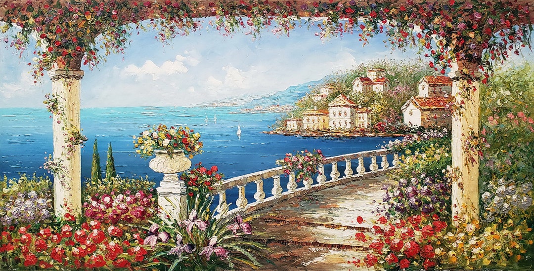Mediterranean Terrace- #TMD-8, 24x48 - 100% Hand Painted Oil Painting ...