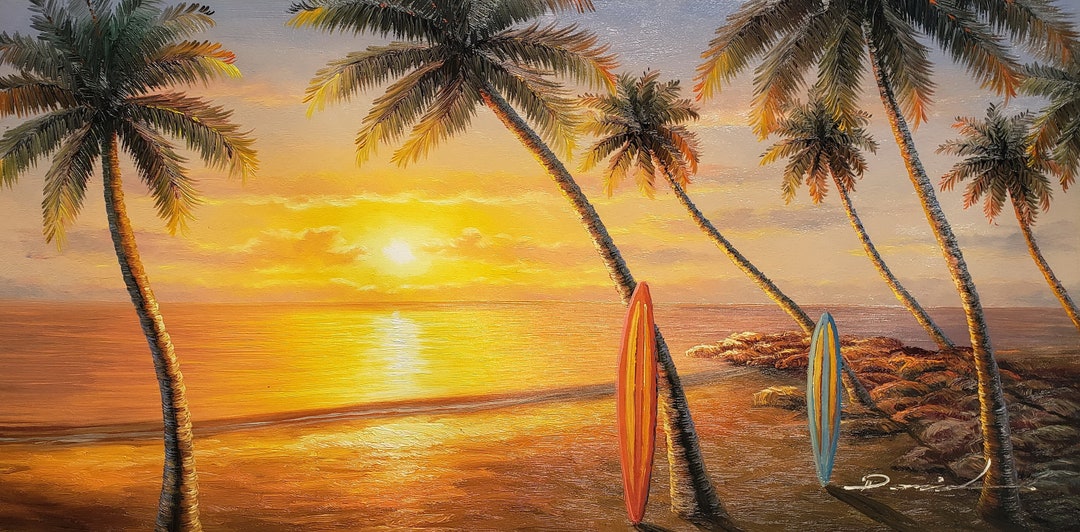 Sunset Beach - #3, 24x48 100% Hand Painted Oil Painting on Canvas - Etsy