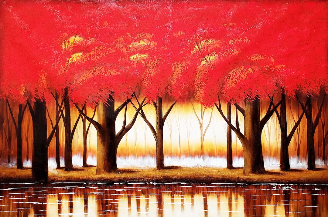 Red Tree Abstract- #TR1, 48x72(4ft.x6ft.)- 100% Hand Painted Oil ...